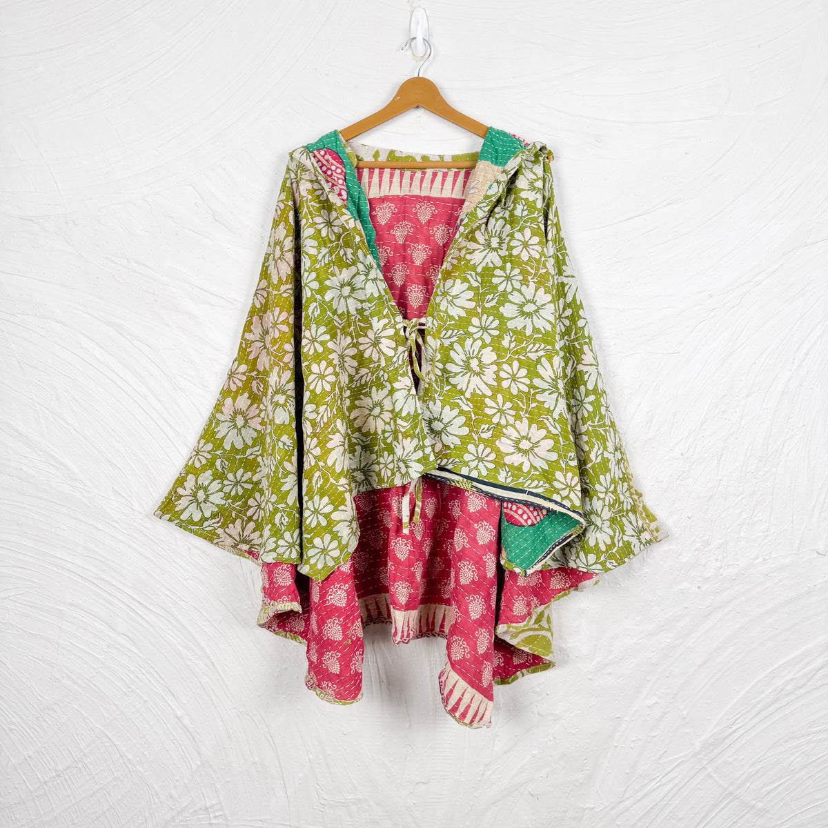 Kantha mid-size poncho dress with Hood Spring – Love Protect Sustain