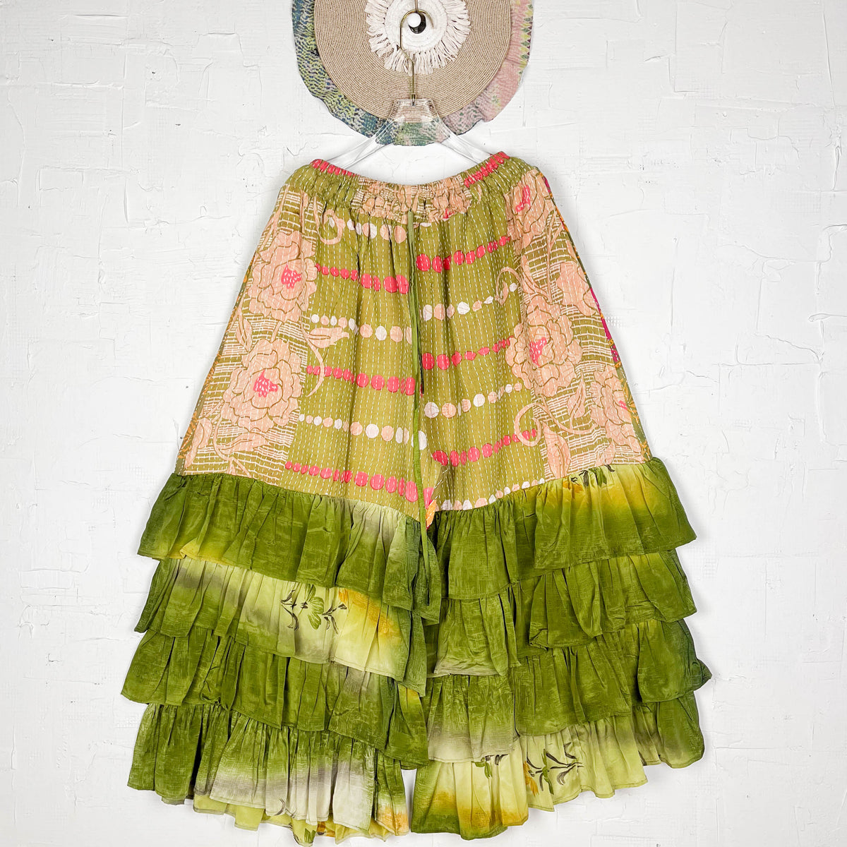 Bottom silk frills pants Green Pink – Love Protect Sustain