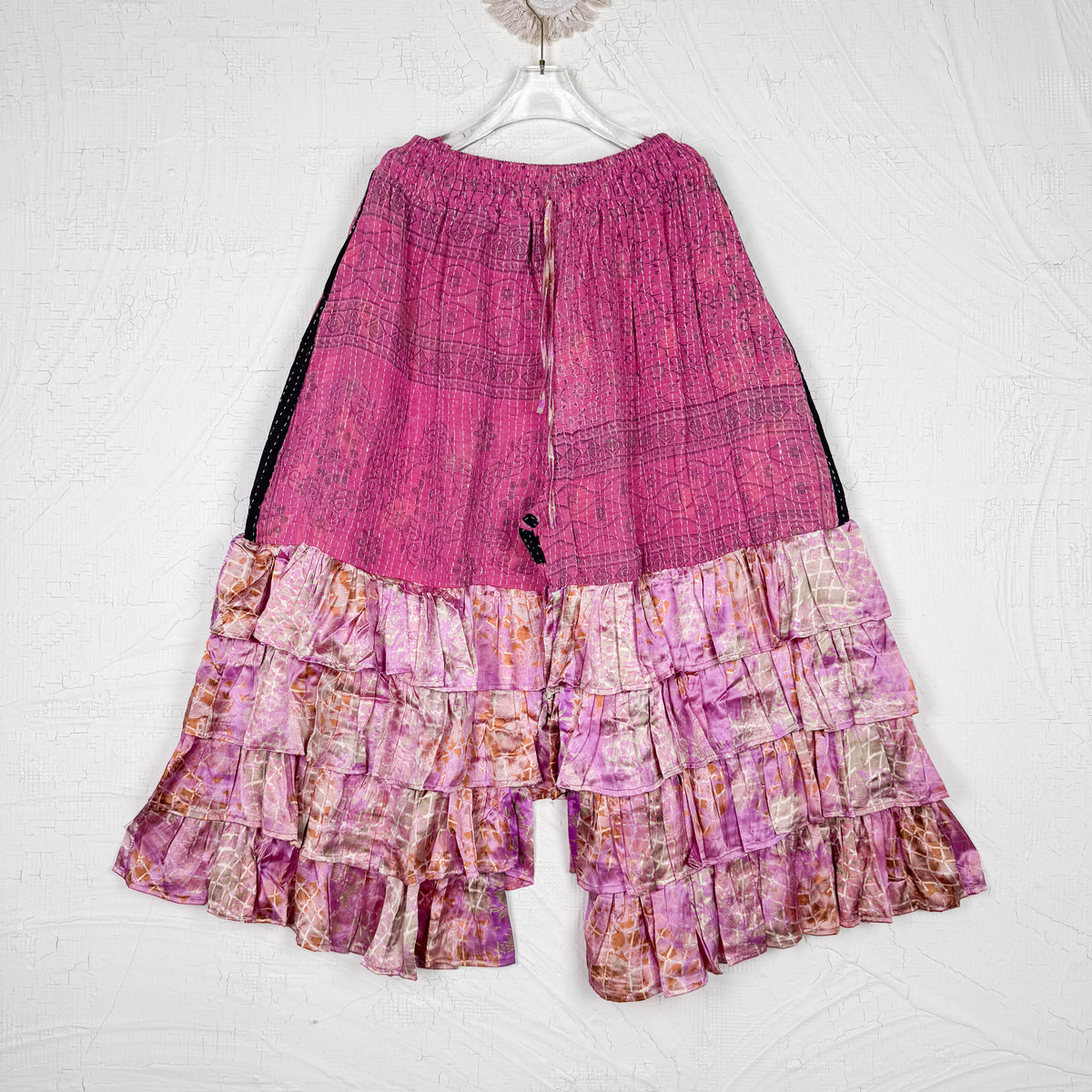 Bottom silk frills pants Pink Floral – Love Protect Sustain