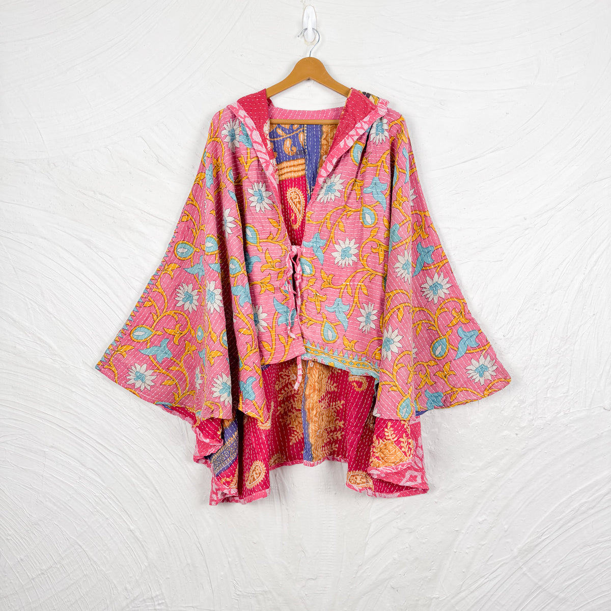 Kantha mid-size poncho dress with Hood Baby colours – Love Protect Sustain