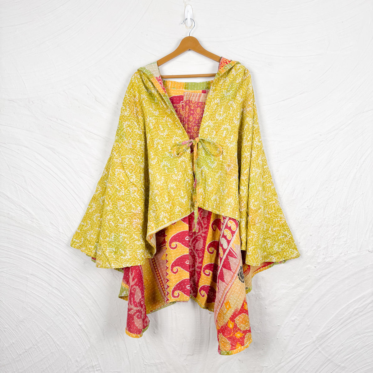 Kantha mid-size poncho dress with Hood Lime – Love Protect Sustain