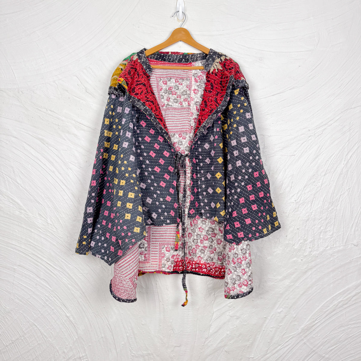 Kantha mid-size poncho dress with Hood Squares – Love Protect Sustain