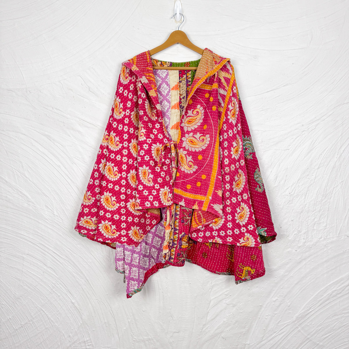 Kantha mid-size poncho dress with Hood Strawberries – Love Protect Sustain