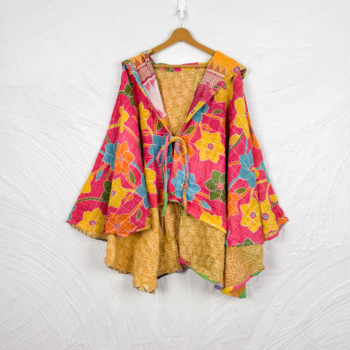 Kantha mid-size poncho dress with Hood Flowers and Squares – Love ...