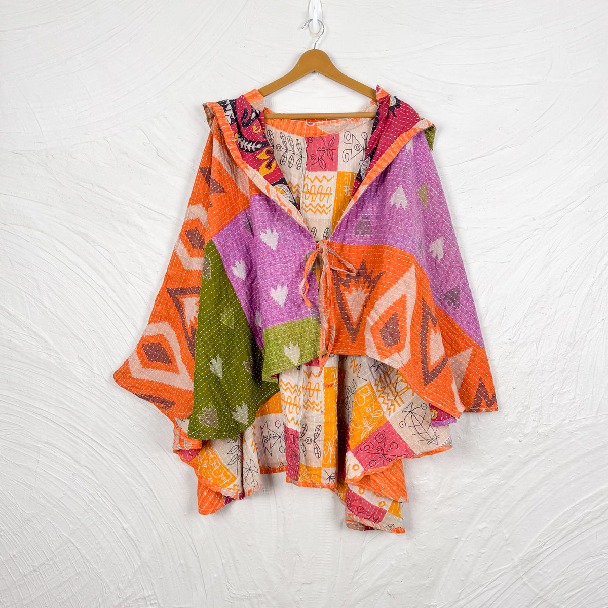 Kantha mid-size poncho dress with Hood Lila and Peach – Love Protect ...