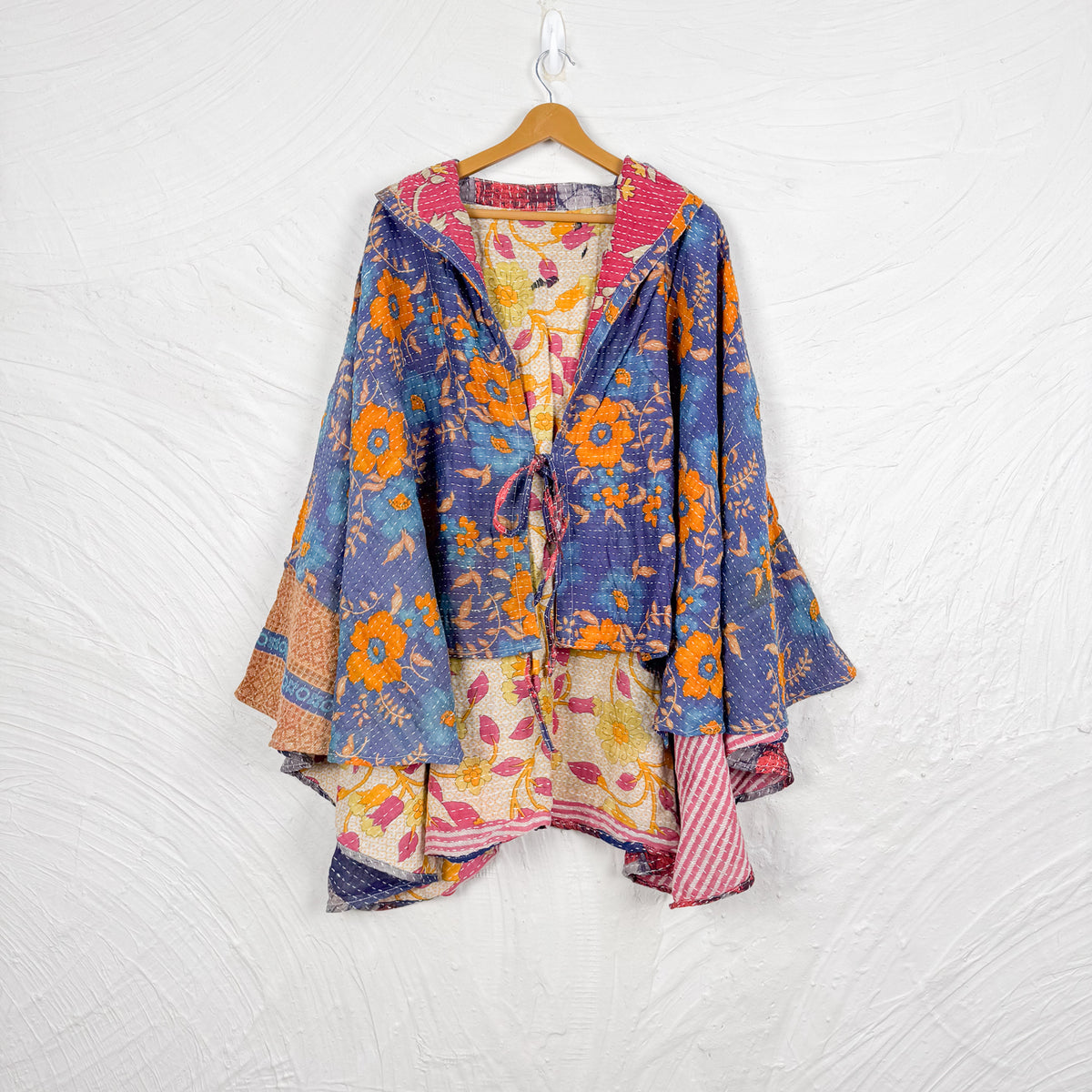 Kantha mid-size poncho dress with Hood Nature – Love Protect Sustain