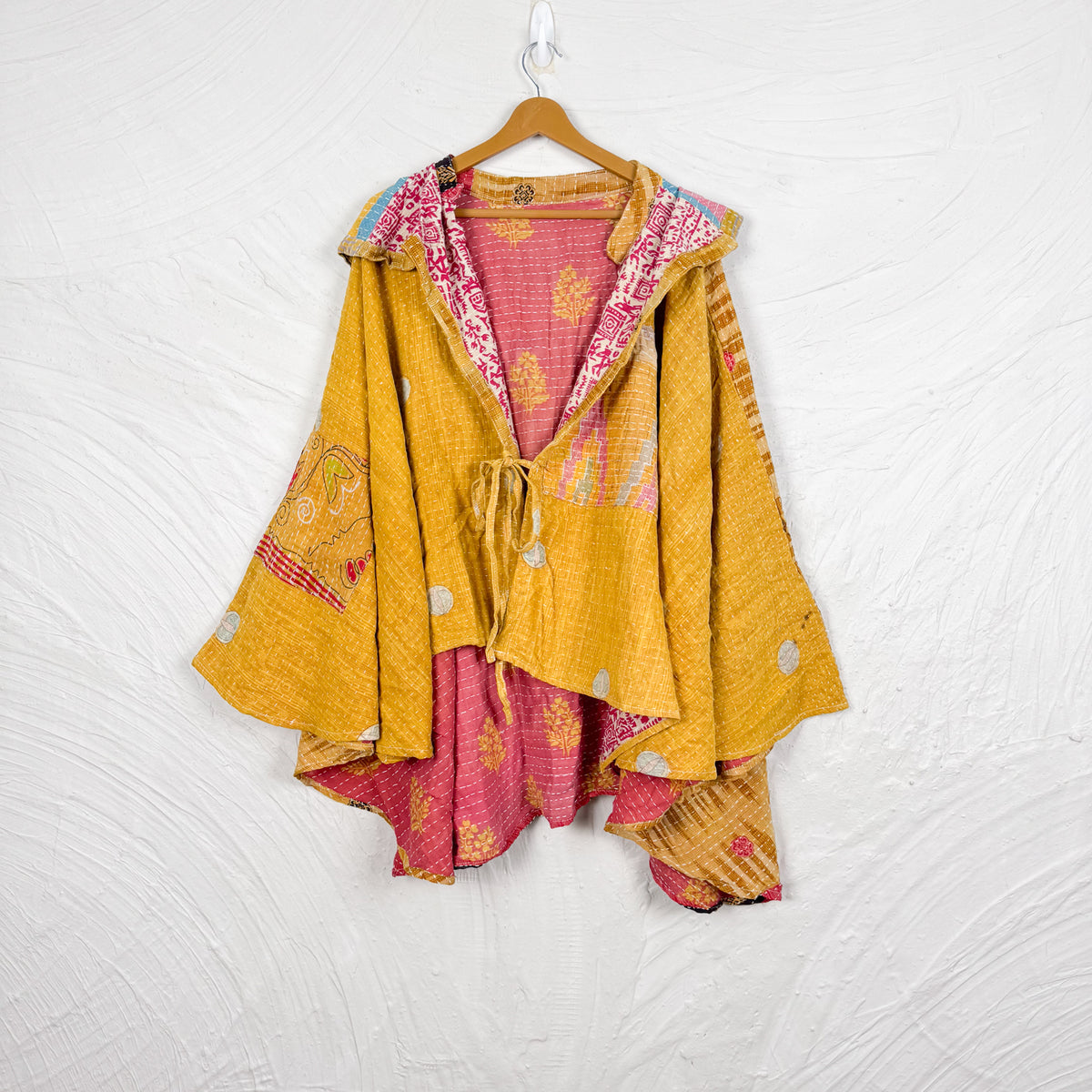Kantha mid-size poncho dress with Hood Little mustard Flowers – Love ...