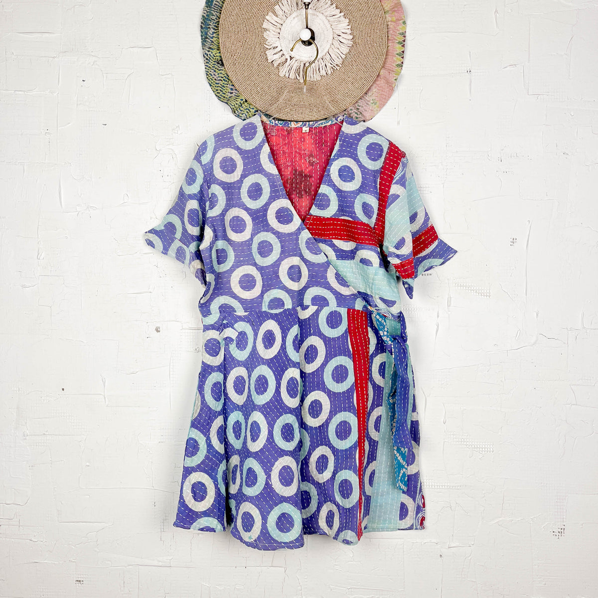 Kantha Mid Flap Dress Circles Violet Flowers – Love Protect Sustain